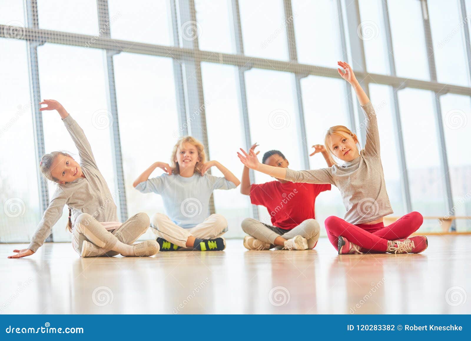 Children Stretching in Physical Education Stock Photo - Image of ...