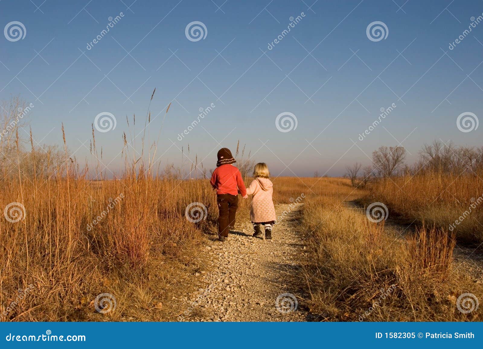 Children Strolling Down the Path Stock Image - Image of placid, friends ...