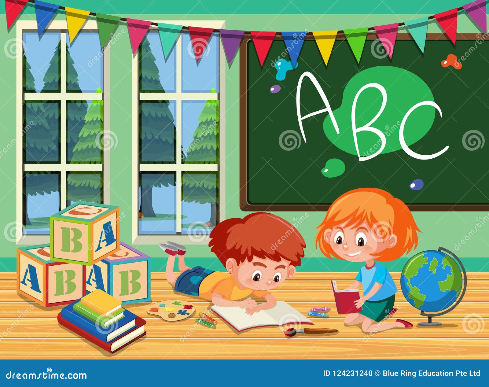 Children Study in the Classroom Stock Vector - Illustration of cartoon ...