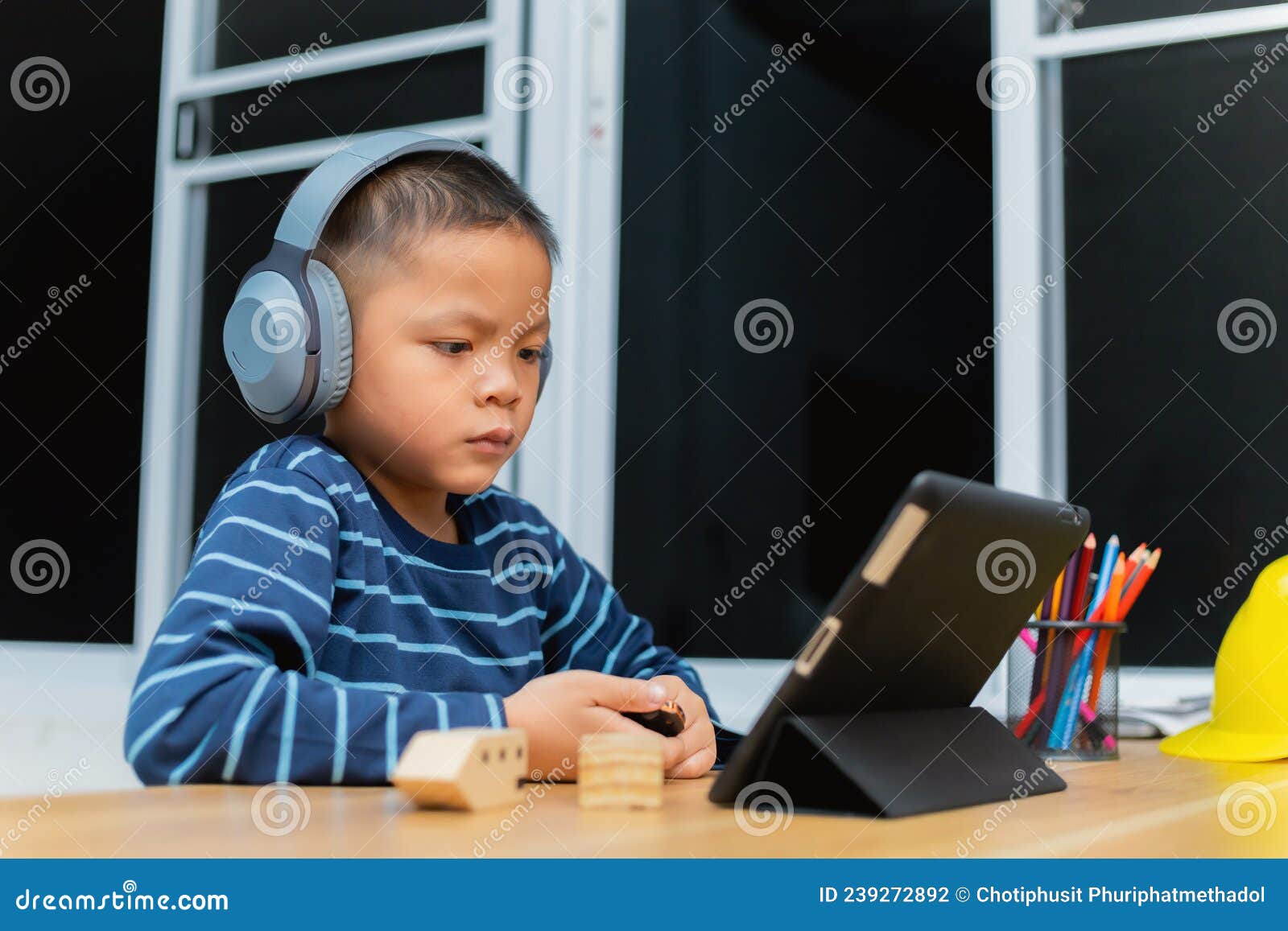 Children Study Online through Tablets at Home Stock Photo - Image of ...