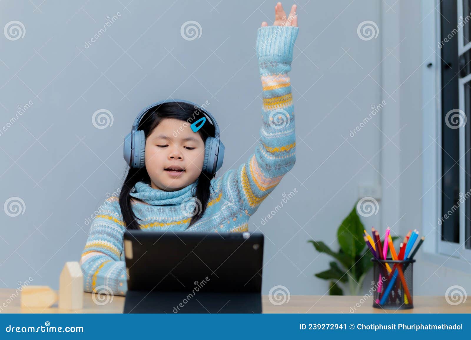 Children Study Online through Tablets at Home Stock Image - Image of ...