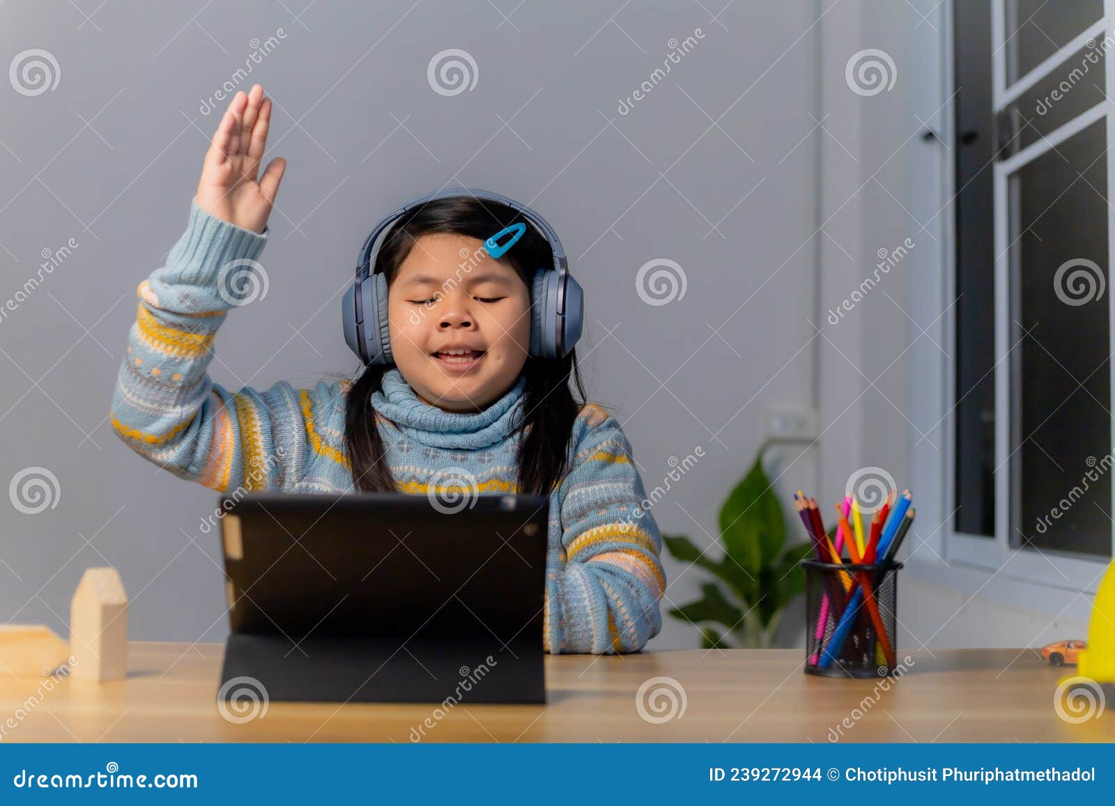 Children Study Online through Tablets at Home Stock Photo - Image of ...