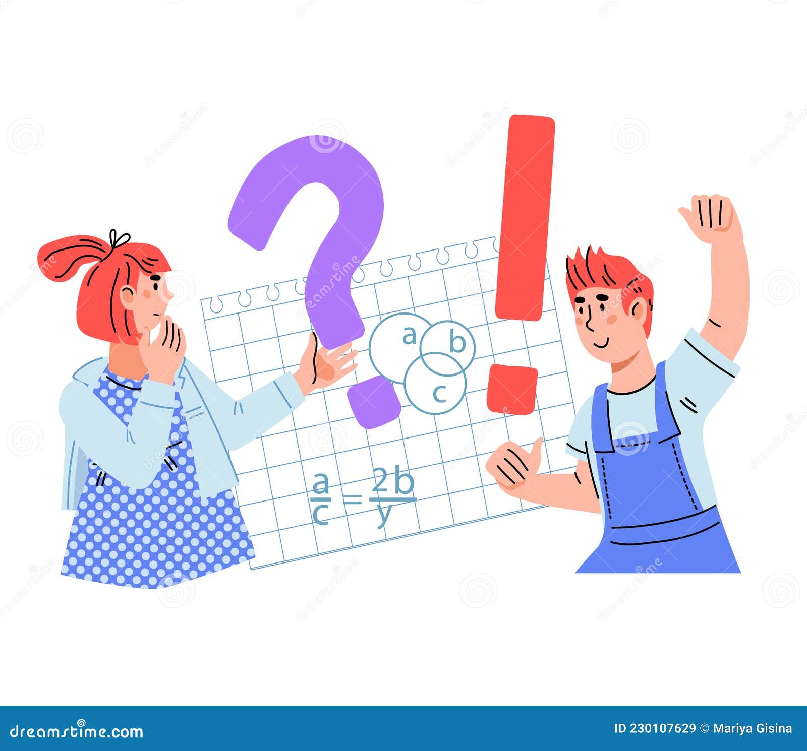 Children Studying, Asking Question and Solving Tasks, Flat Cartoon ...