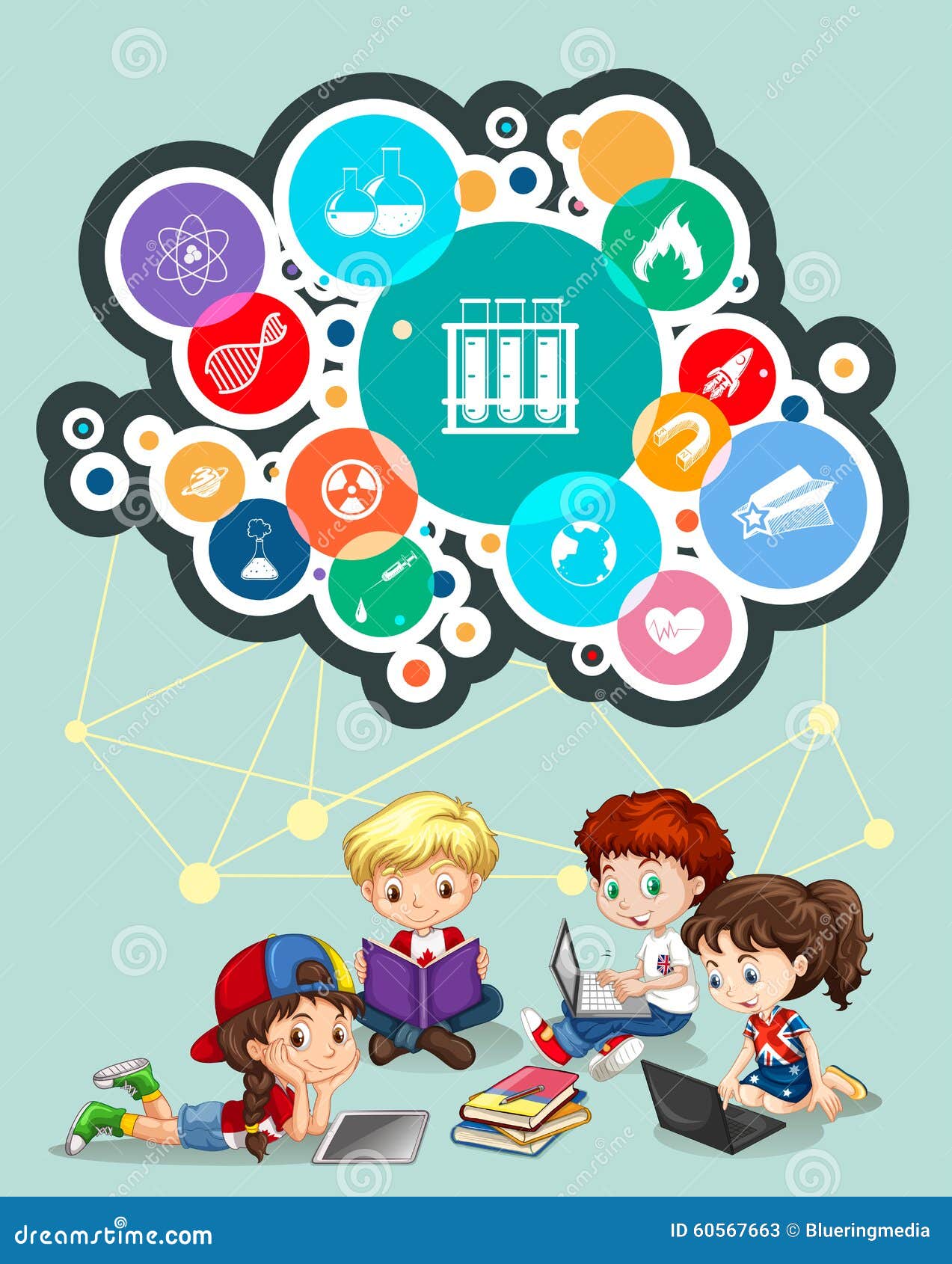 Children Studying and Science Symbols Stock Vector - Illustration of ...
