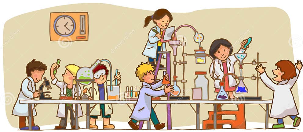 Children are Studying and Working in the Laborator Stock Vector ...