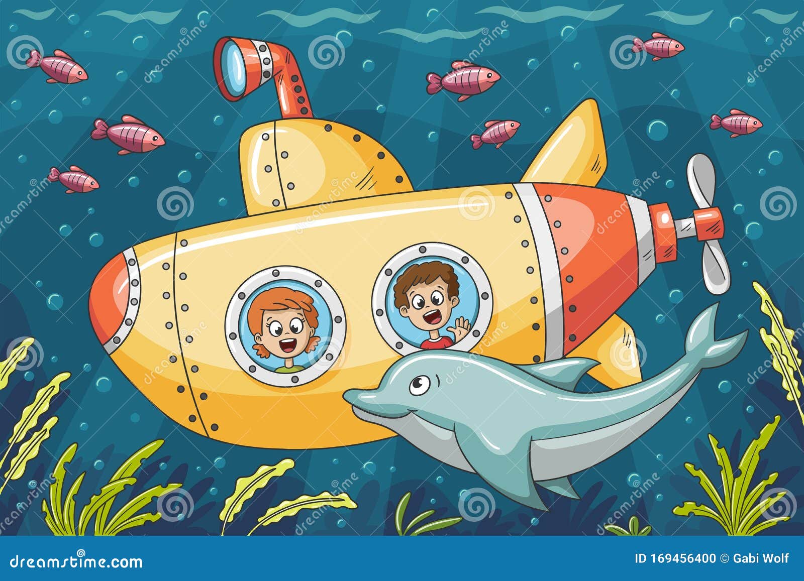 Children in a submarine stock vector. Illustration of person - 169456400