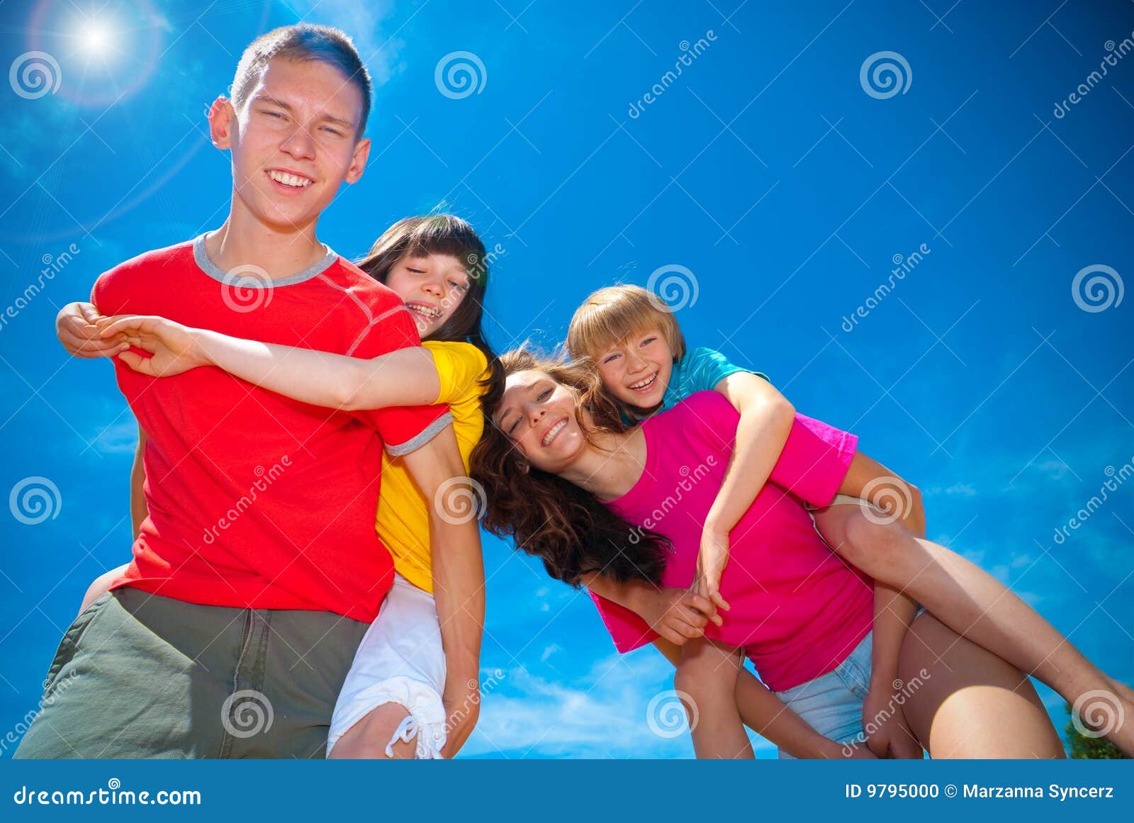 Children in summer stock photo. Image of colors, piggyback - 9795000