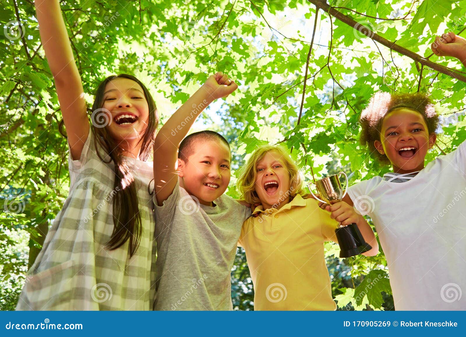 Children in Summer Camp with Winner`s Trophy Stock Image - Image of ...