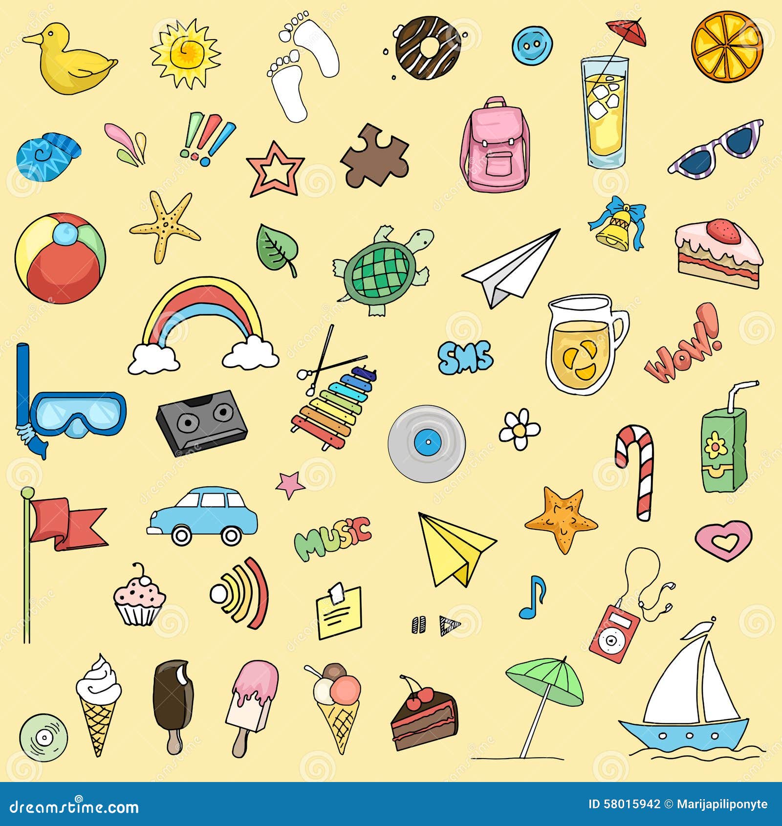 Children Summer fun set stock vector. Illustration of cloud - 58015942