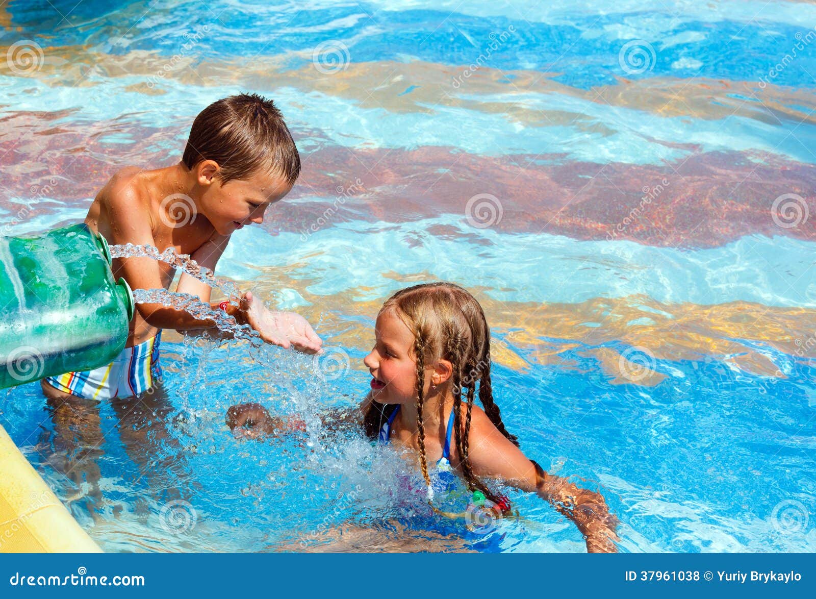 Children in Summer Outdoor Pool. Stock Photo - Image of reflection ...