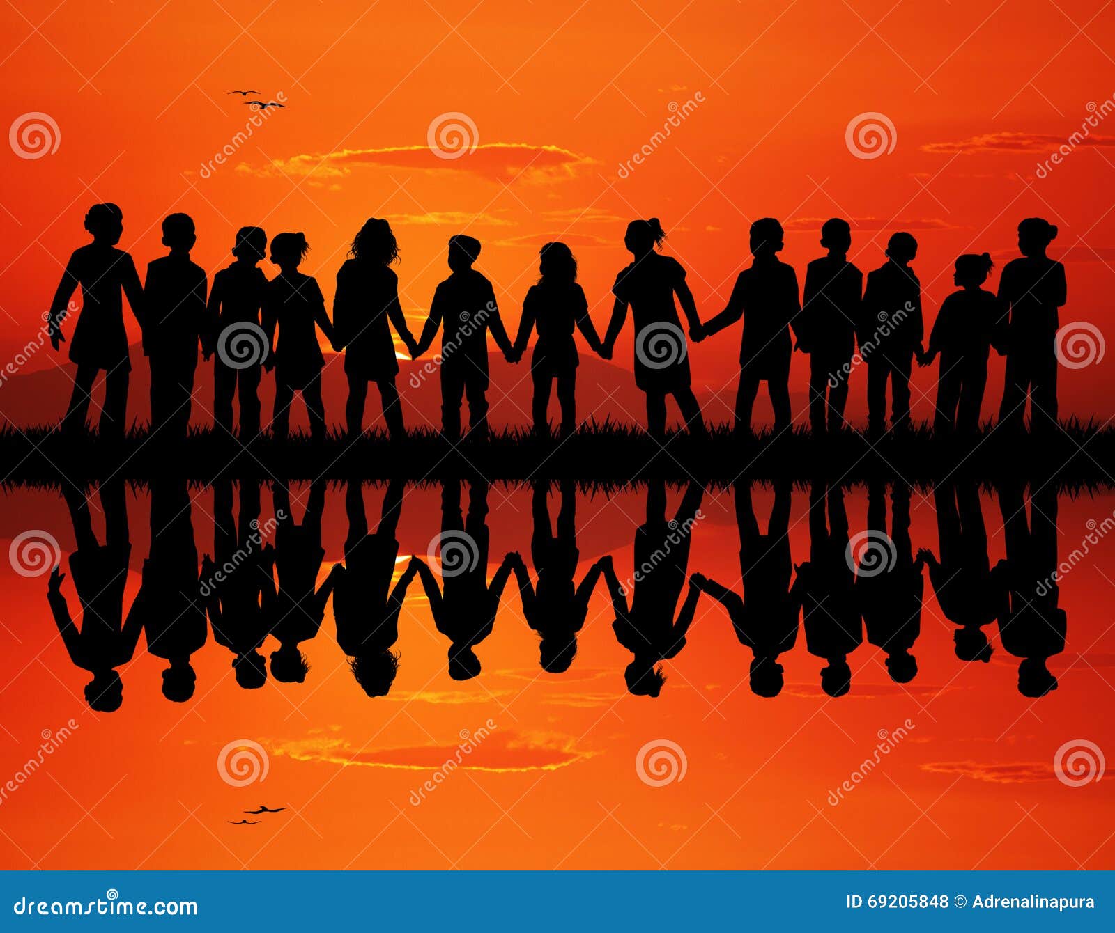 Children at sunset stock illustration. Illustration of child - 69205848
