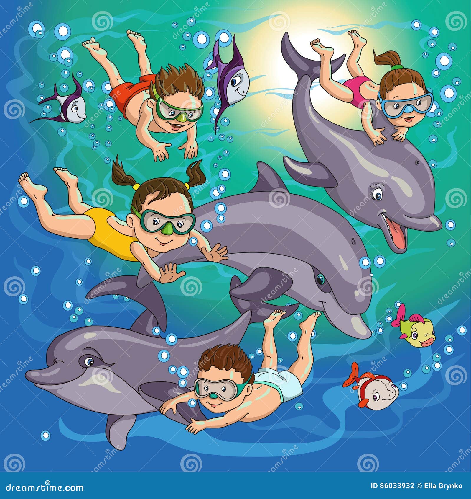 Children In Swim Rings Image 2 Cartoon Vector | CartoonDealer.com #73209141