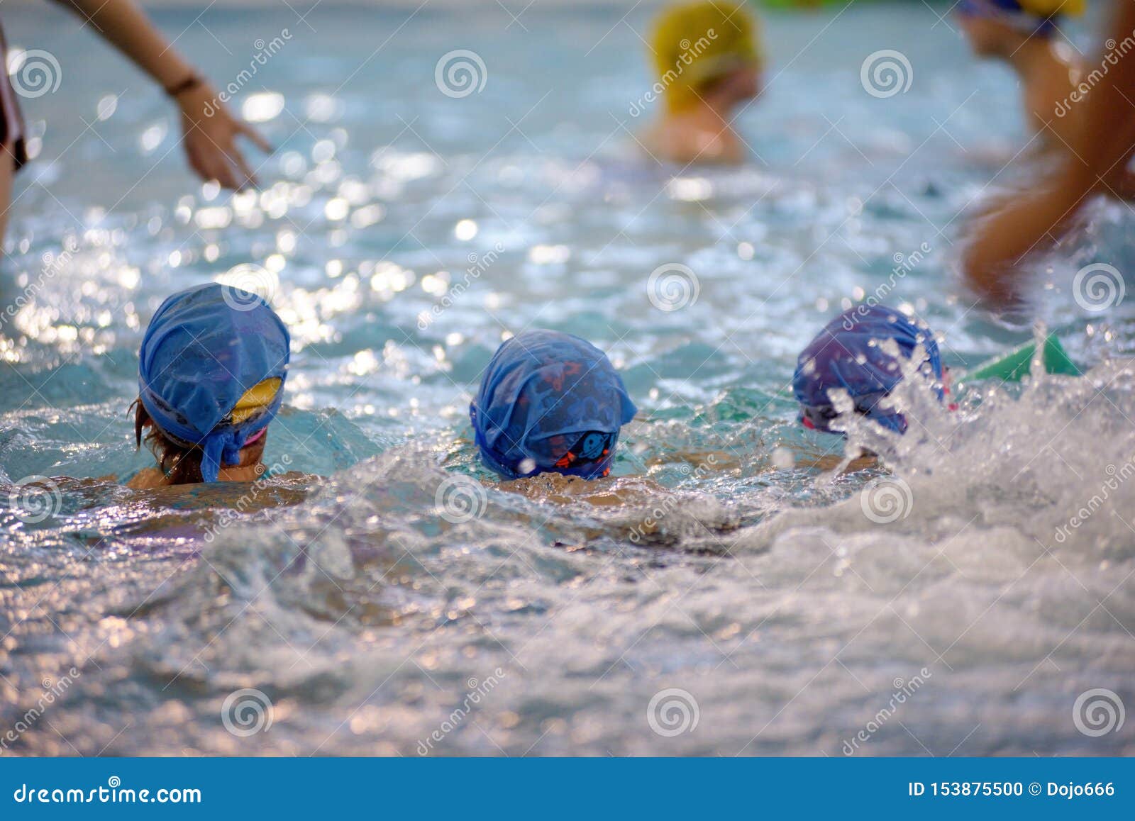 Children Swimming Competition in Pool, Relay Race Stock Photo - Image ...