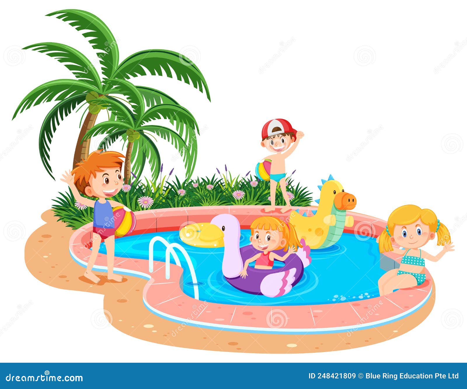 Children at swimming pool stock vector. Illustration of design - 248421809
