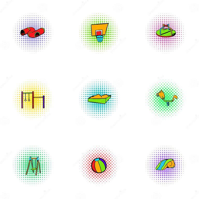 Children Swing Icons Set, Pop-art Style Stock Vector - Illustration of ... Children Swing Icons Set, Pop-art Style Stock Vector - Illustration of ...