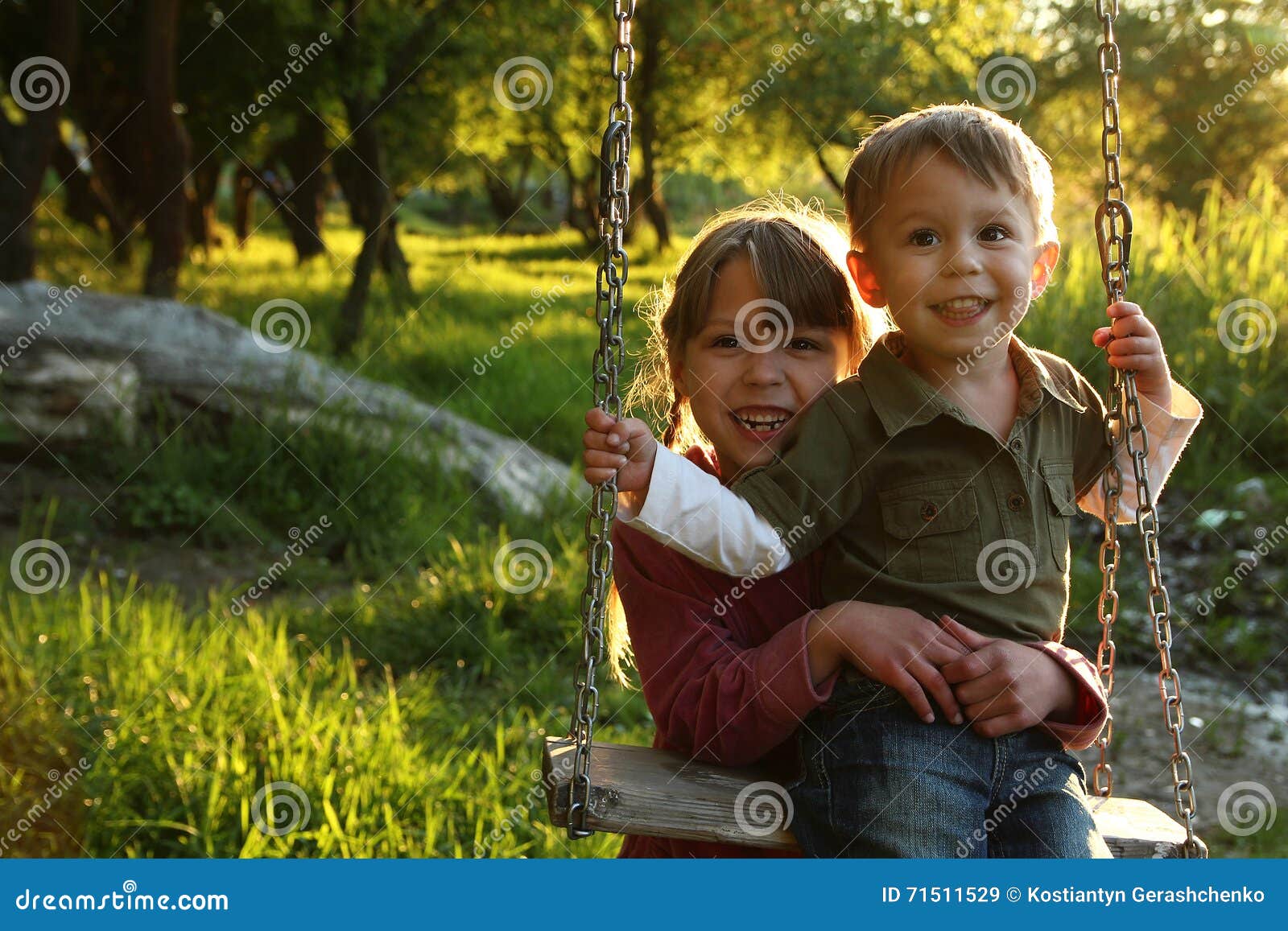 Children on a swing stock image. Image of cute, child - 71511529