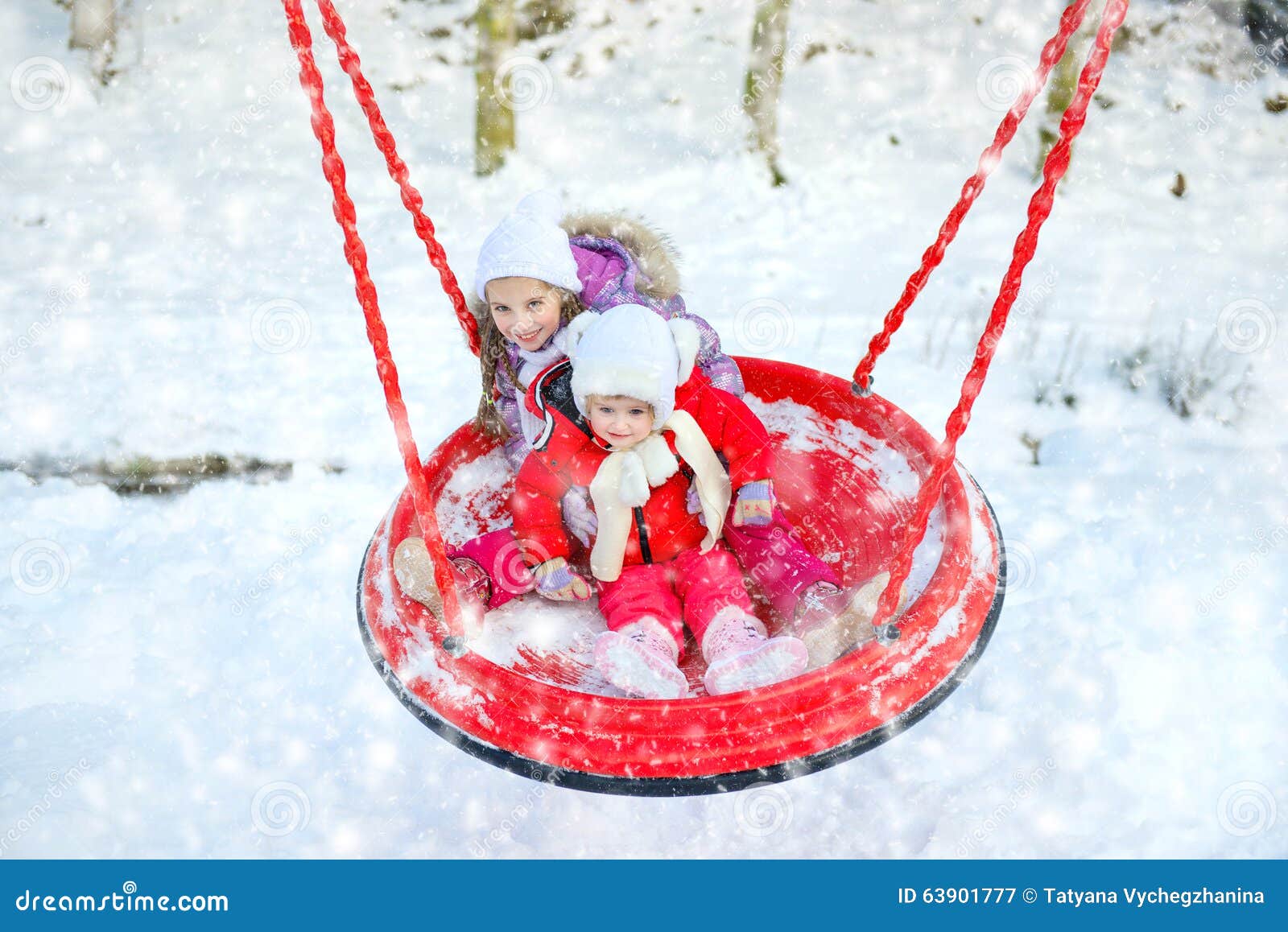 Children on a Swing in Winter Park Stock Image - Image of play ...