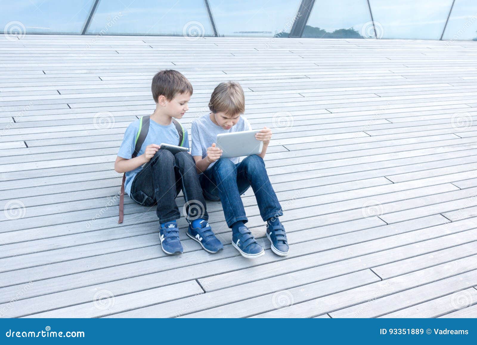 Children with Tablet Computers Outdoor. People Education Learning ...