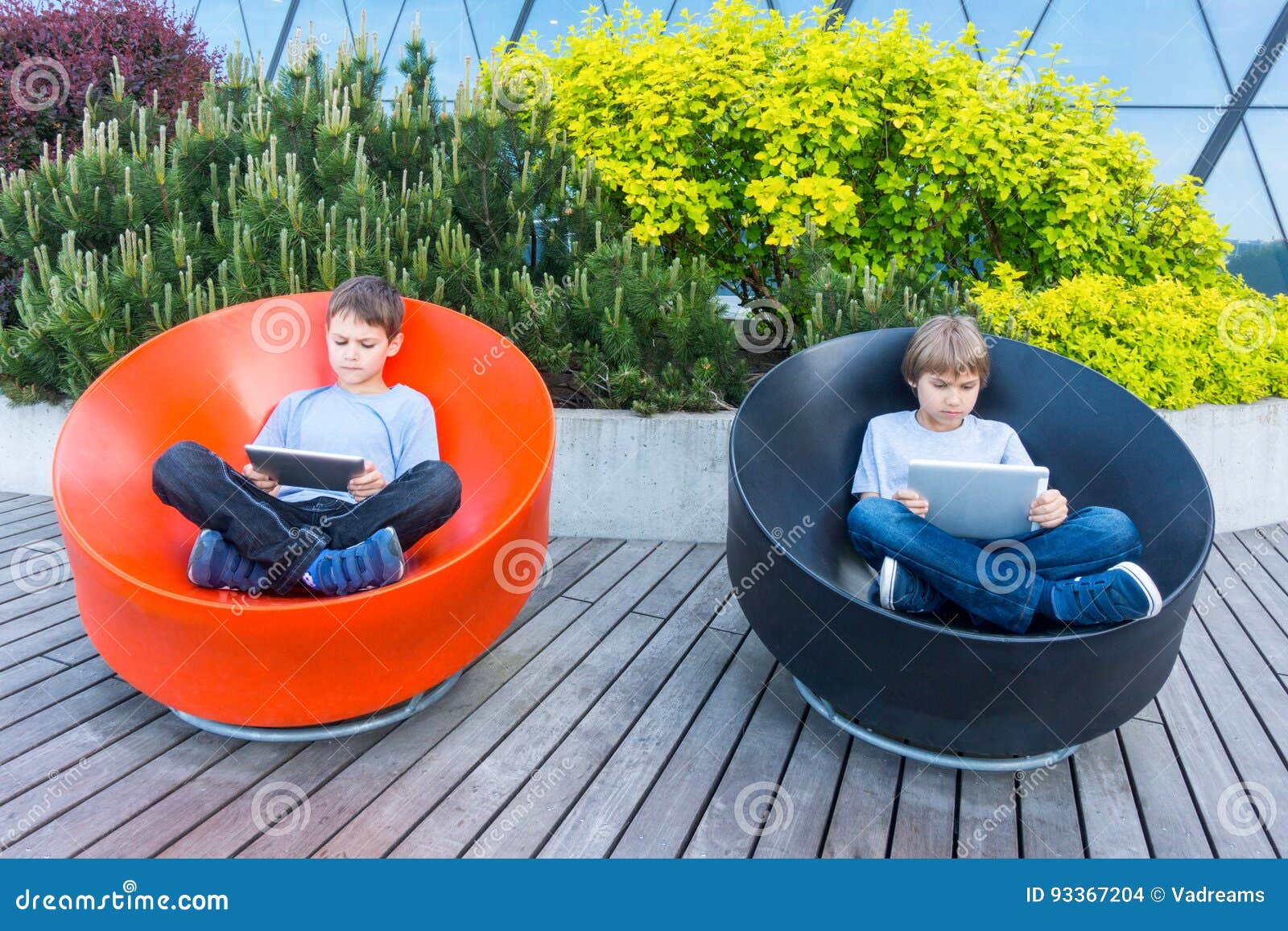 Children with Tablet Computers Outdoor. People Education Learning ...