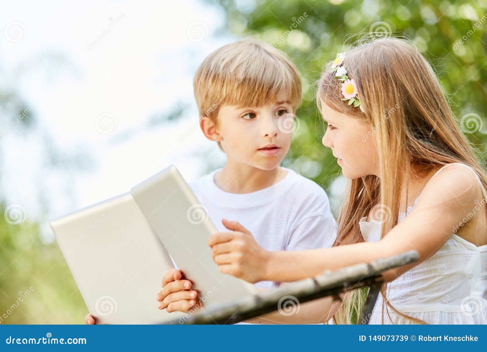 Children with Tablet PC Marvel at Chat Message Stock Image - Image of ...