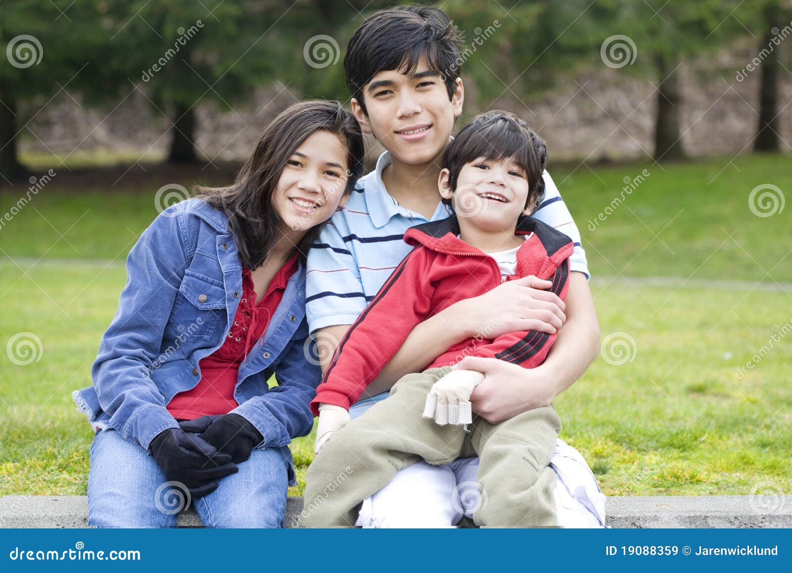 Children Taking Care of Disabled Brother Stock Image - Image of bond ...