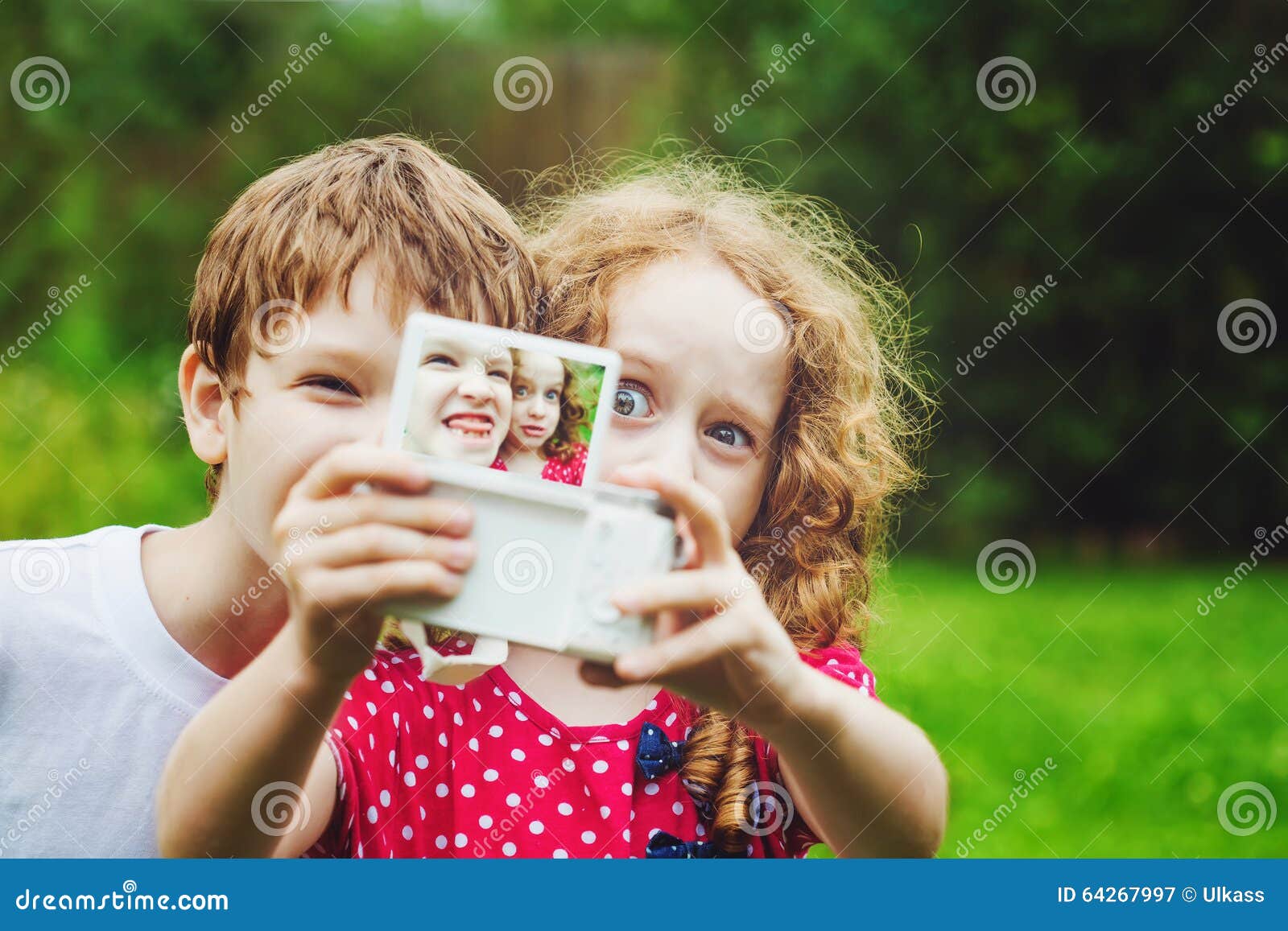 Children Taking Selfie with Photo Camera. Stock Image - Image of little ...