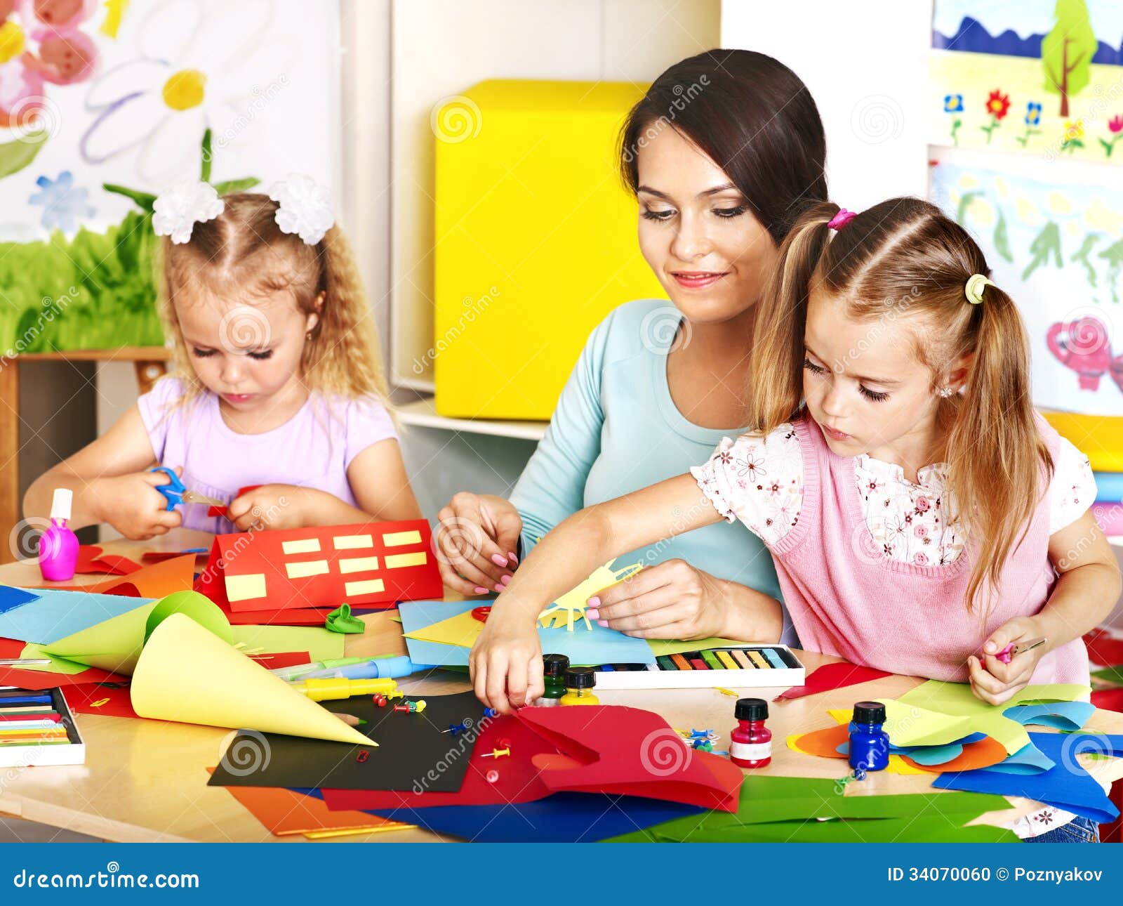 Children With Teacher At Classroom. Stock Photo - Image: 34070060