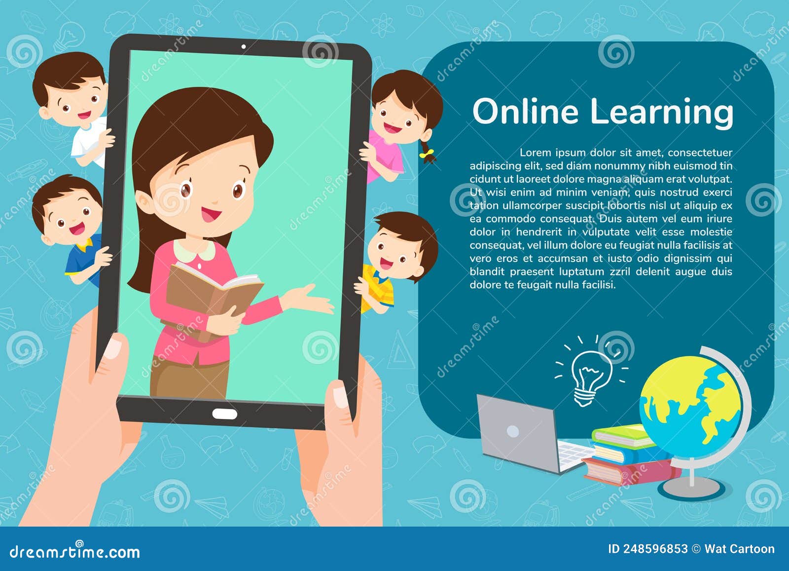 Children and Teacher Online Learning Concept Stock Vector ...