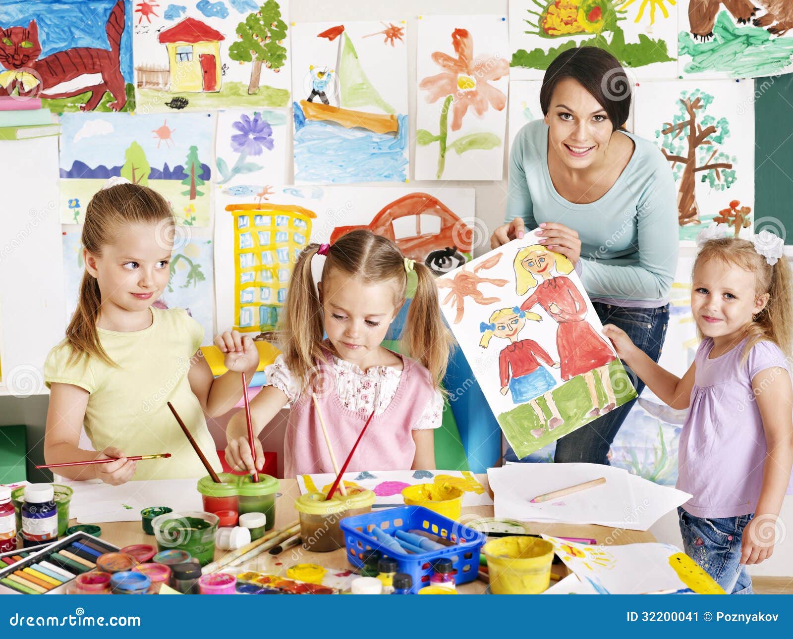 Children with Teacher at School. Stock Image - Image of classroom ...