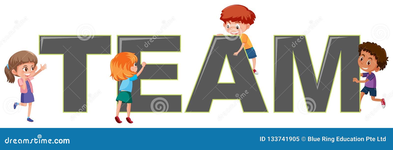Children with team logo stock illustration. Illustration of cartoon ...