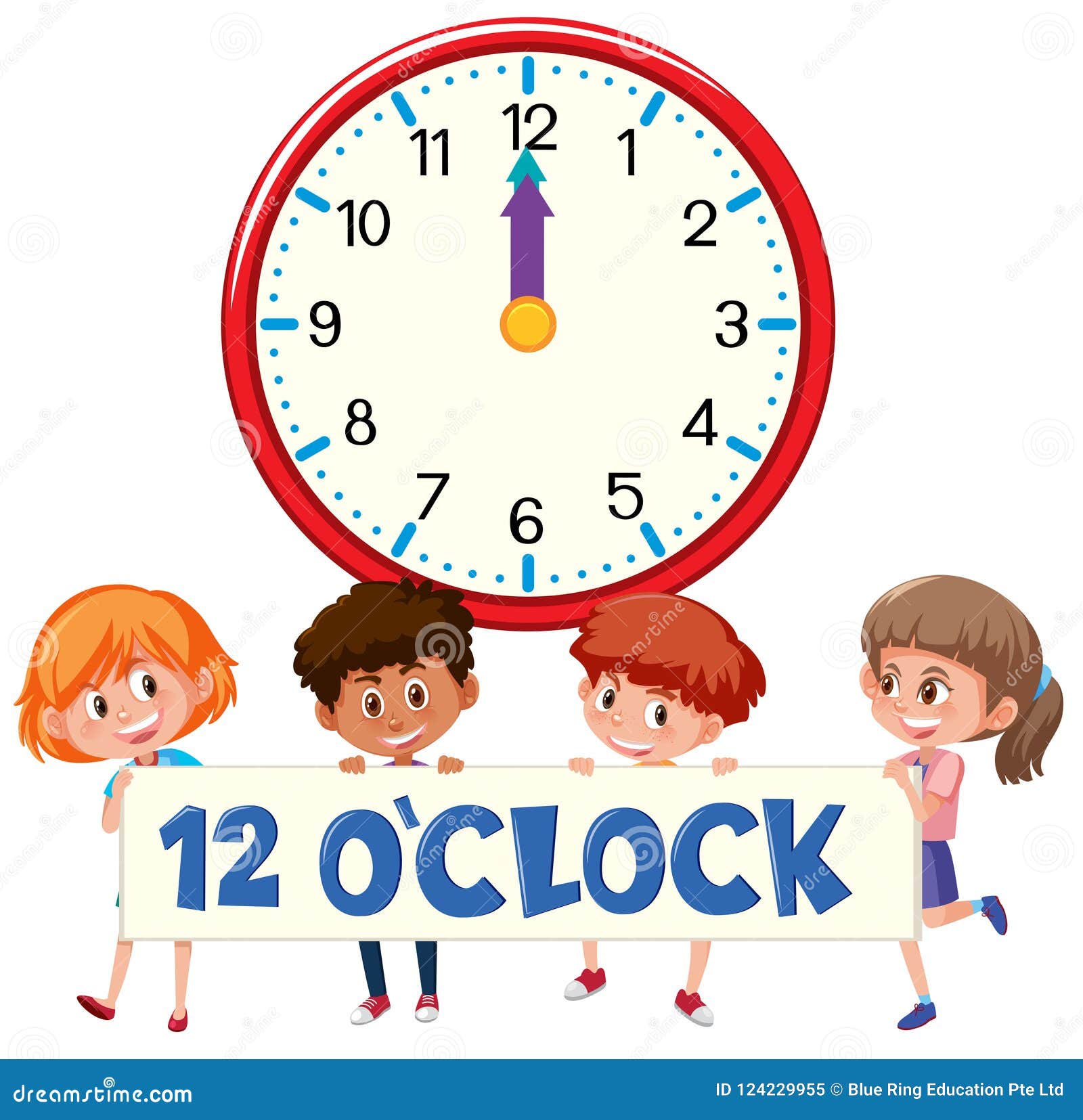 Children and Time 12 O`clock Stock Vector - Illustration of clipart ...