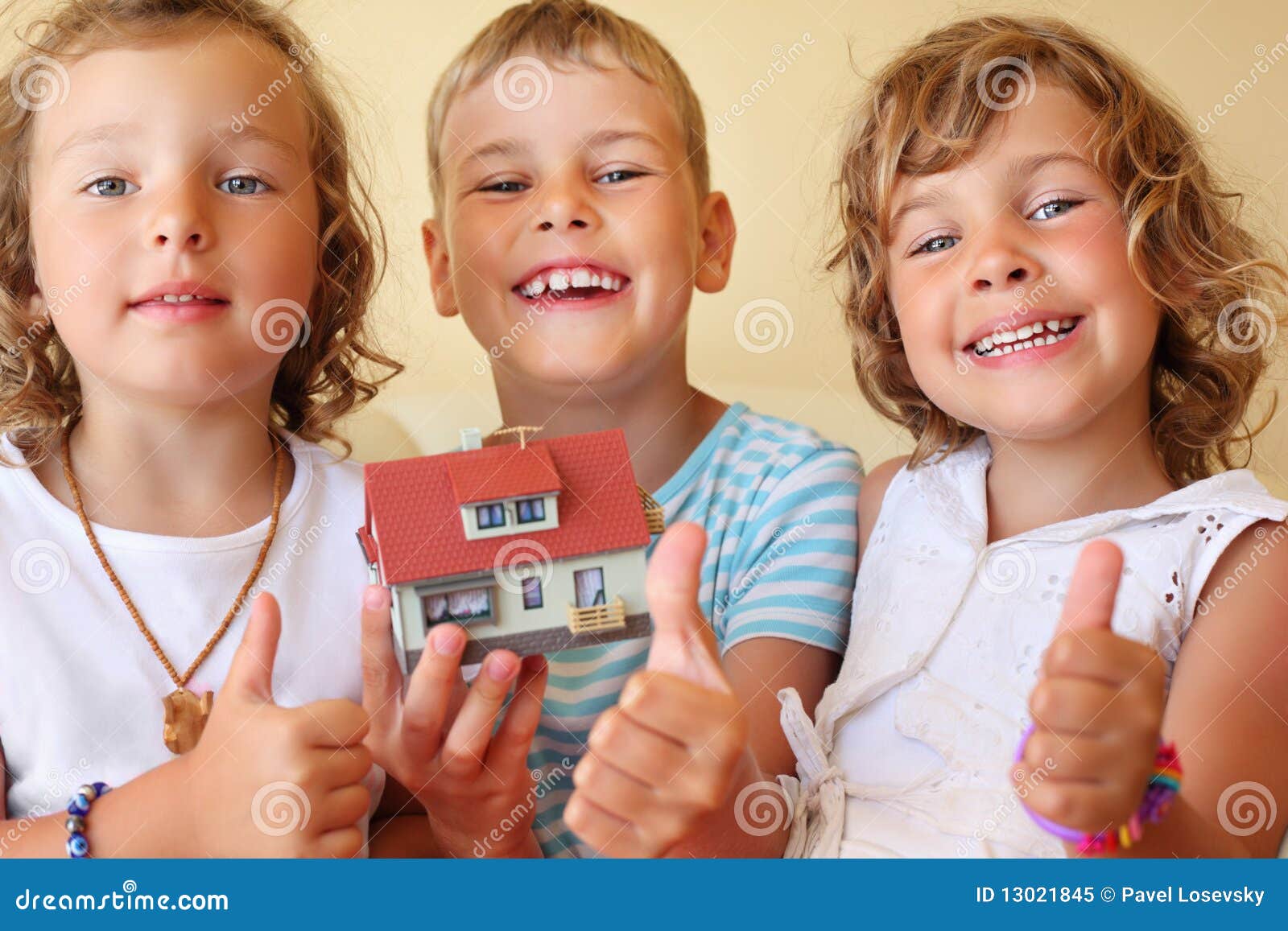 Children Together Keeping in Hands Model of House Stock Image - Image ...