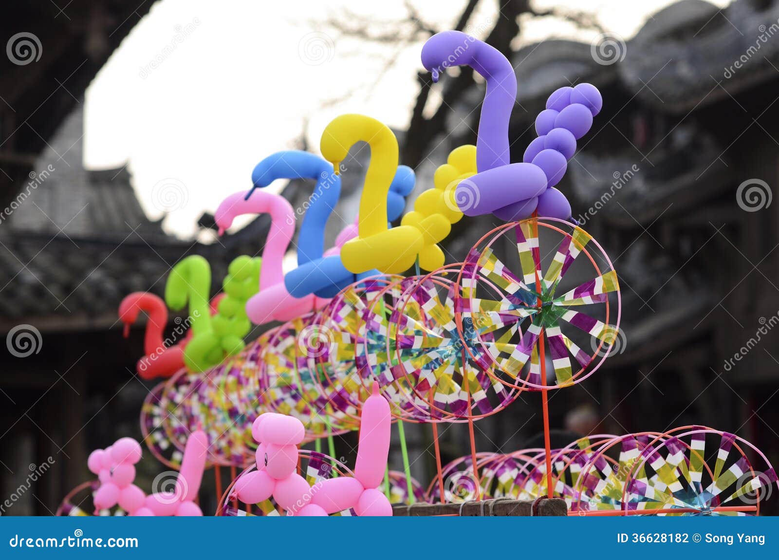 Hot Air Balloon And Windmill Royalty-Free Stock Photography ...