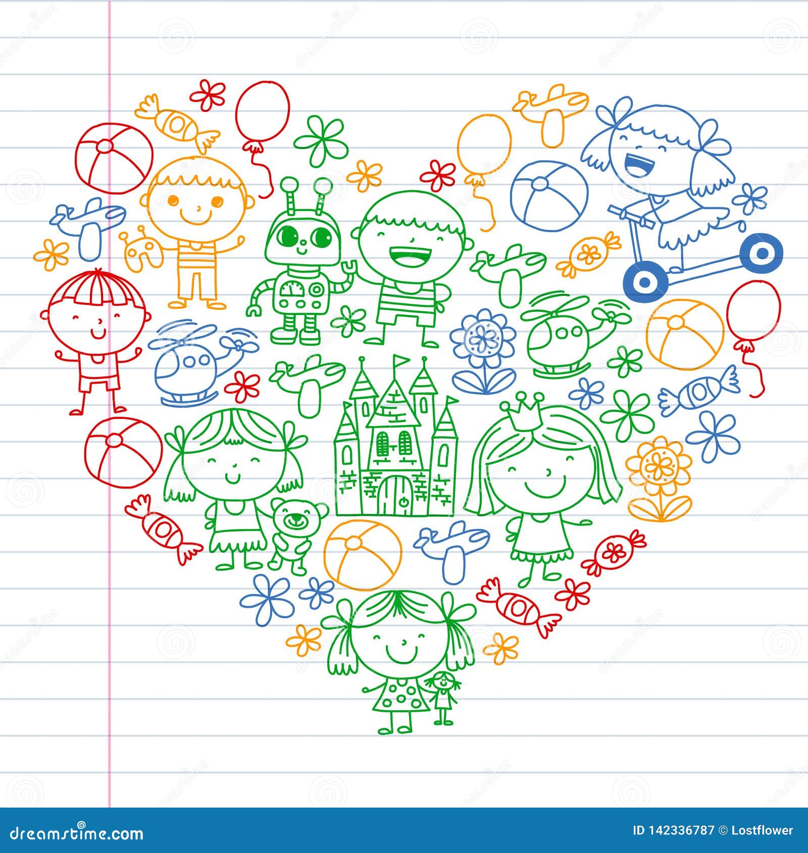 Children with Toys. Colorful Pattern for Kindergarten Posters. Stock ...