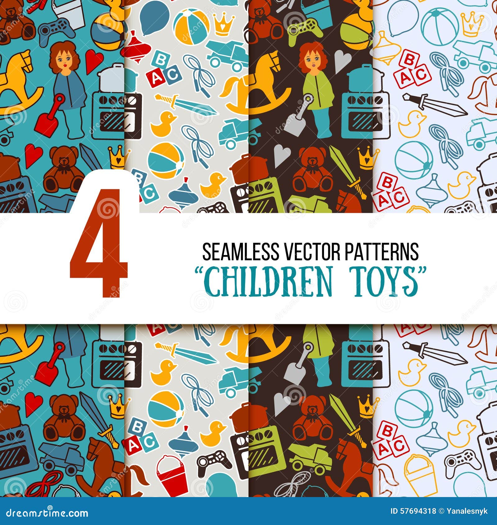 Children Toys Playground Seamless Vector Pattern Set Stock Vector ...