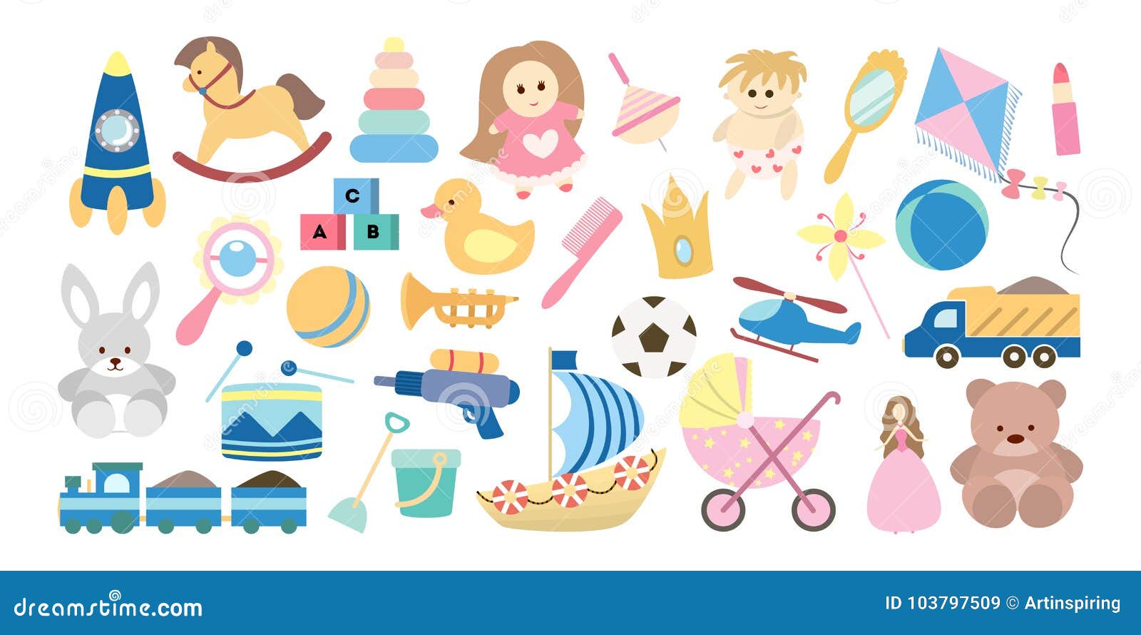 Children toys set. stock vector. Illustration of little - 103797509 Children toys set. stock vector. Illustration of little - 103797509