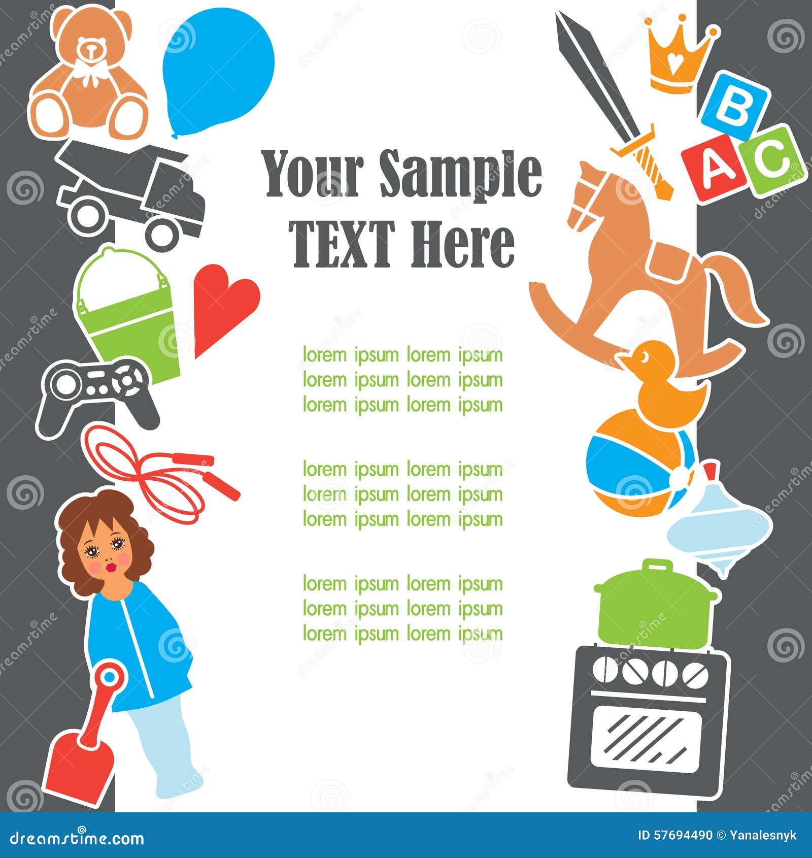 Children Toys Text Template Frame Card, Vector Illustration Stock ...