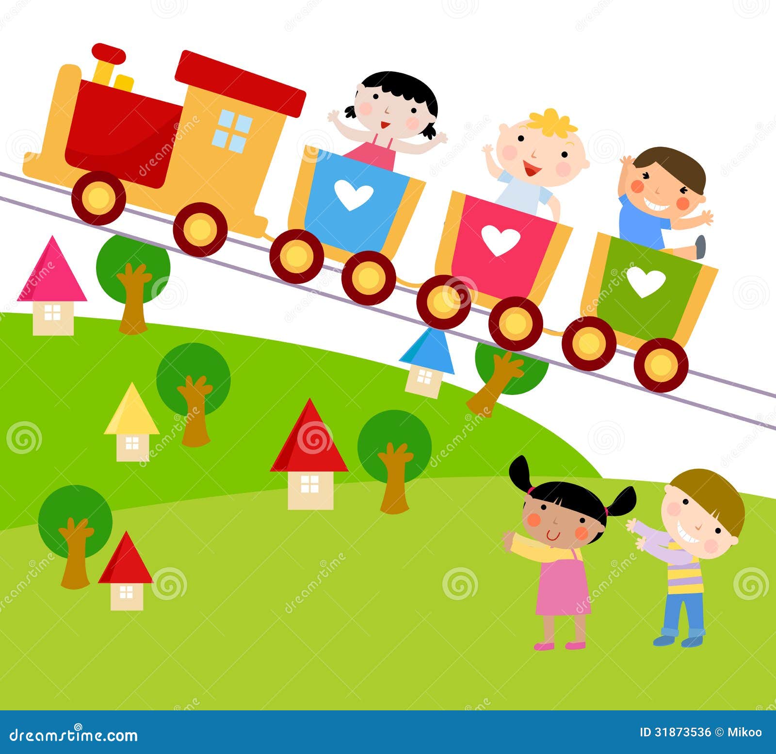Children on Train Waving Their Hands Stock Vector - Illustration of ...