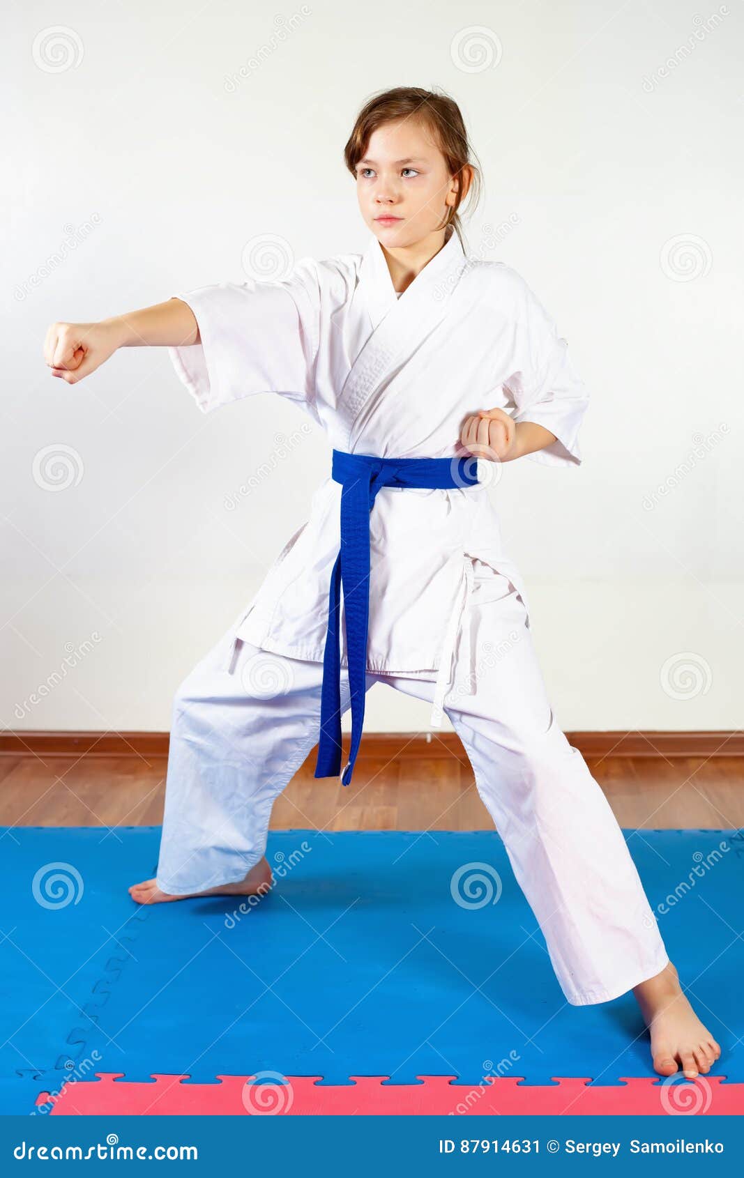 Children during Training in Karate. Fighting Position Stock Image ...