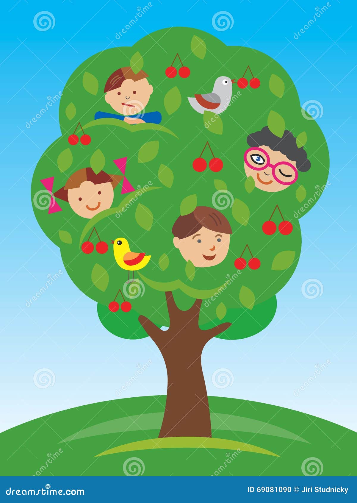 Children on a tree. stock vector. Illustration of school - 69081090