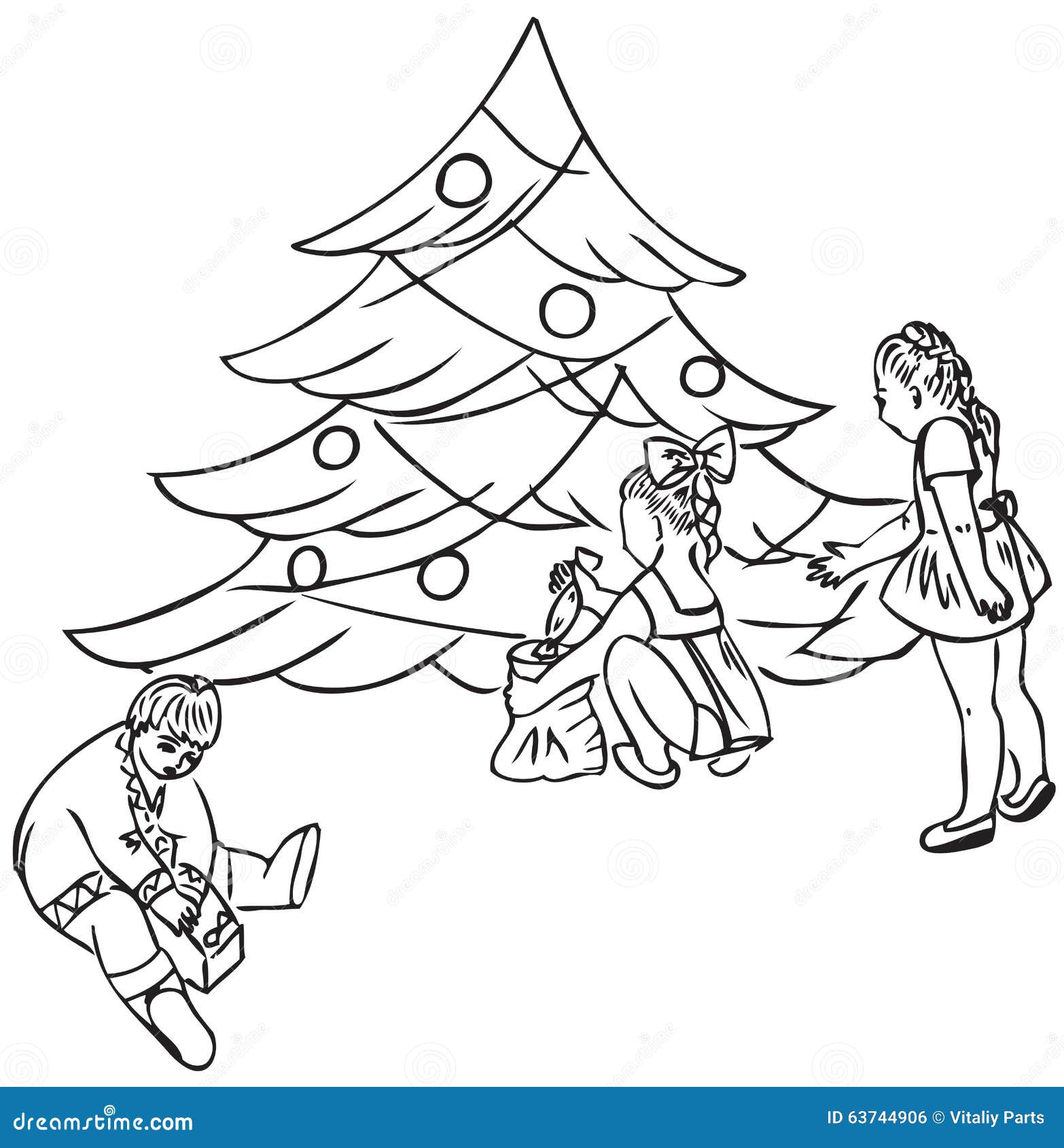 Children Under the Christmas Tree Stock Vector - Illustration of ...