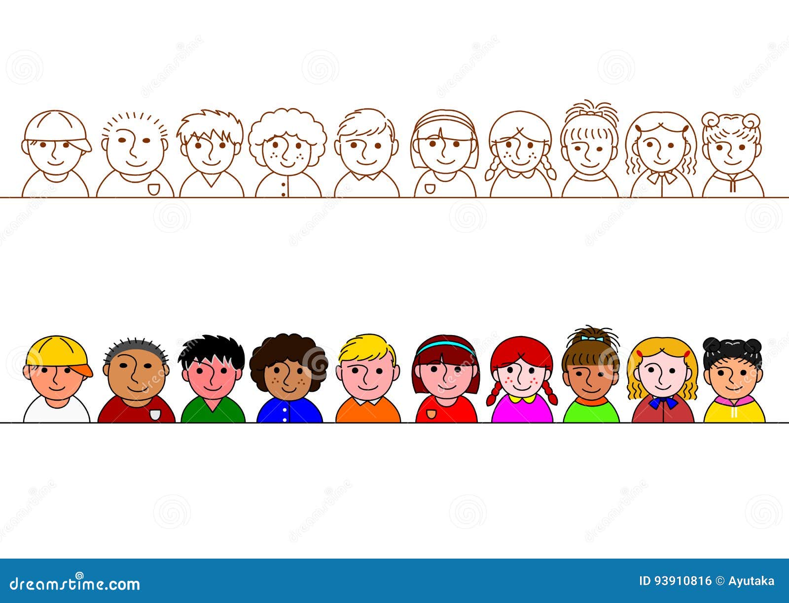 Children Upper Body Border Set Stock Vector - Illustration of male ...