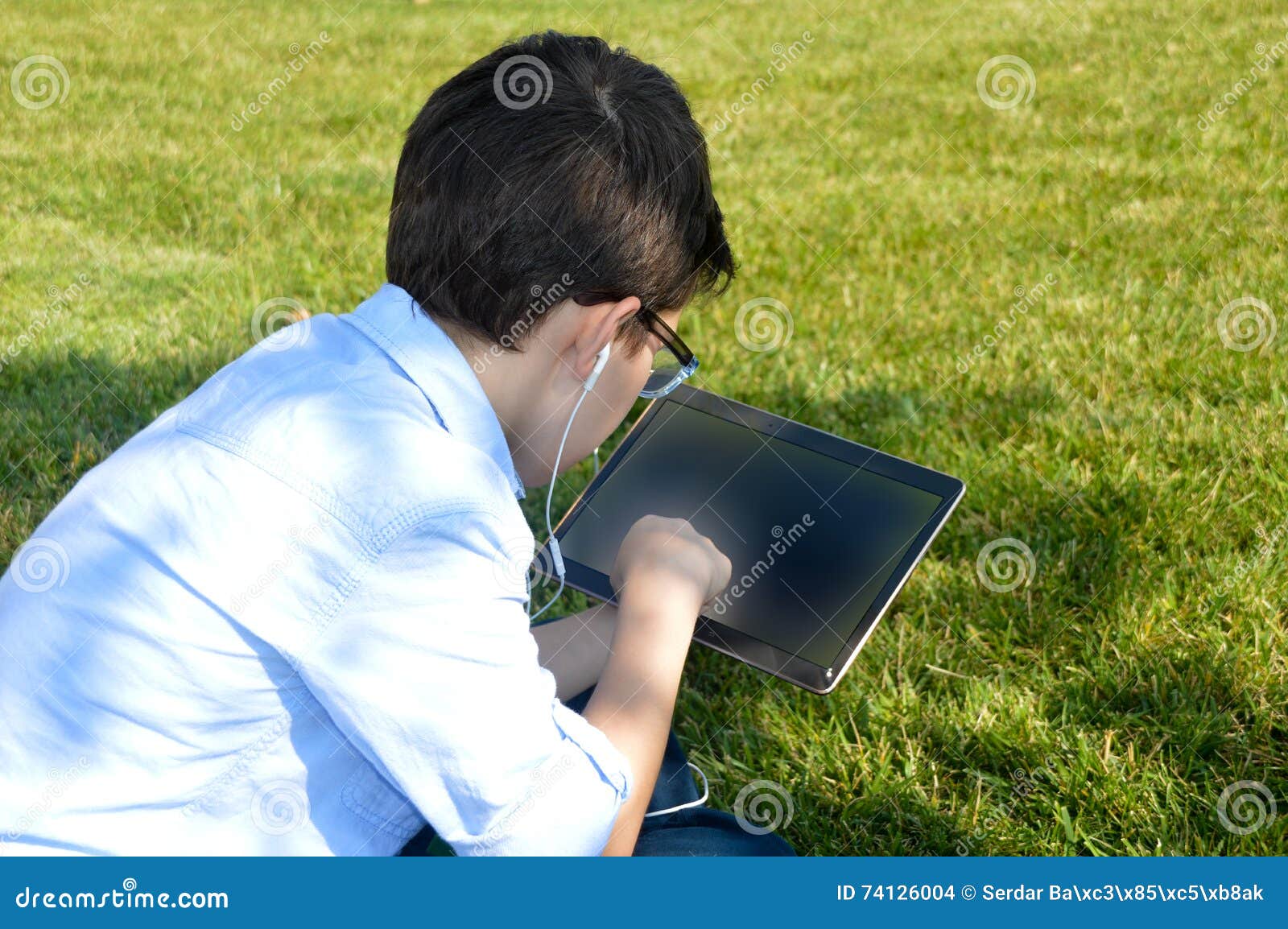 Children use tablets stock photo. Image of children, nature - 74126004