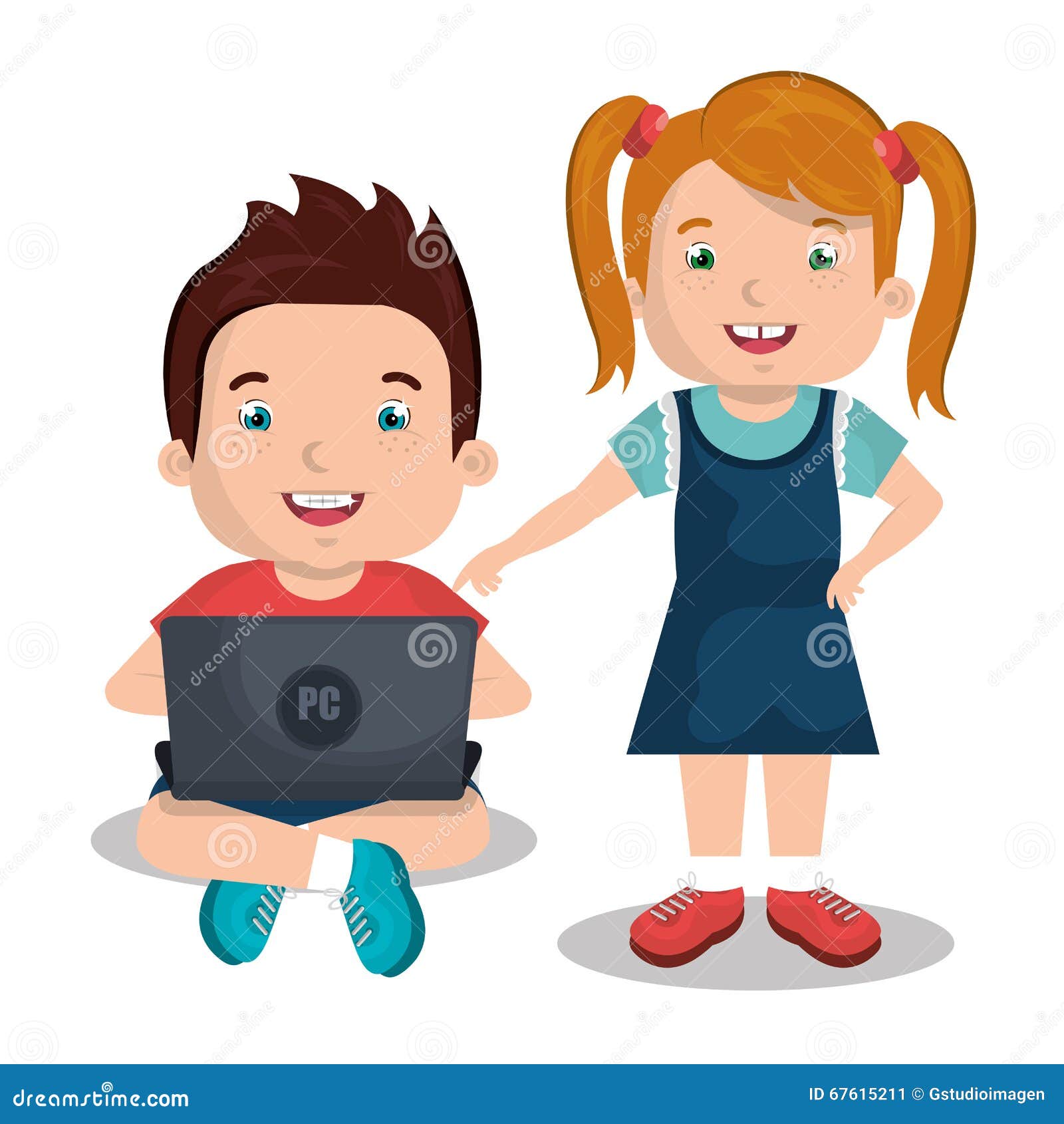 Children Using Computer Design Stock Illustration - Illustration of ...
