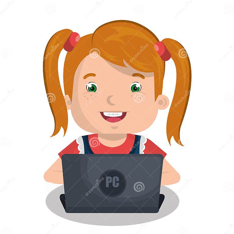 Children Using Computer Design Stock Illustration - Illustration of ...