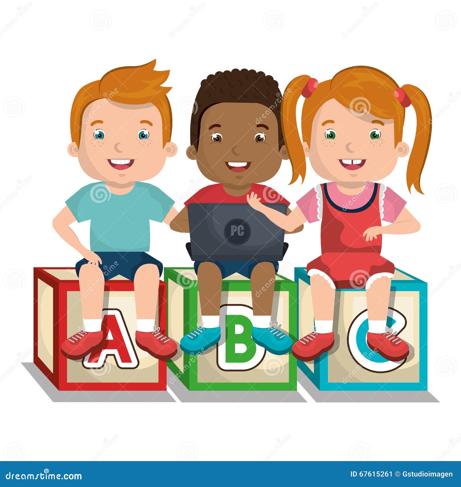 Children Using Computer Design Stock Illustration - Illustration of ...