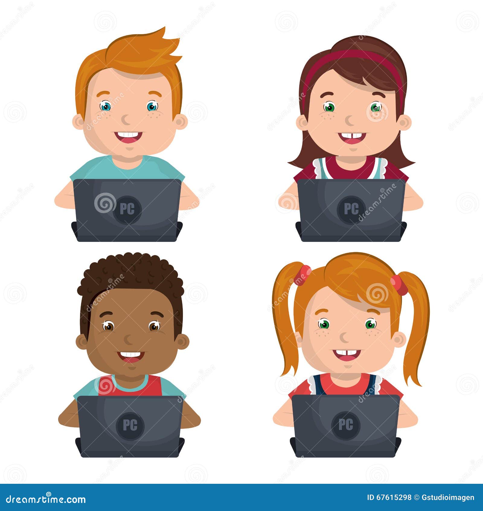 Children Using Computer Design Stock Illustration - Illustration of ...