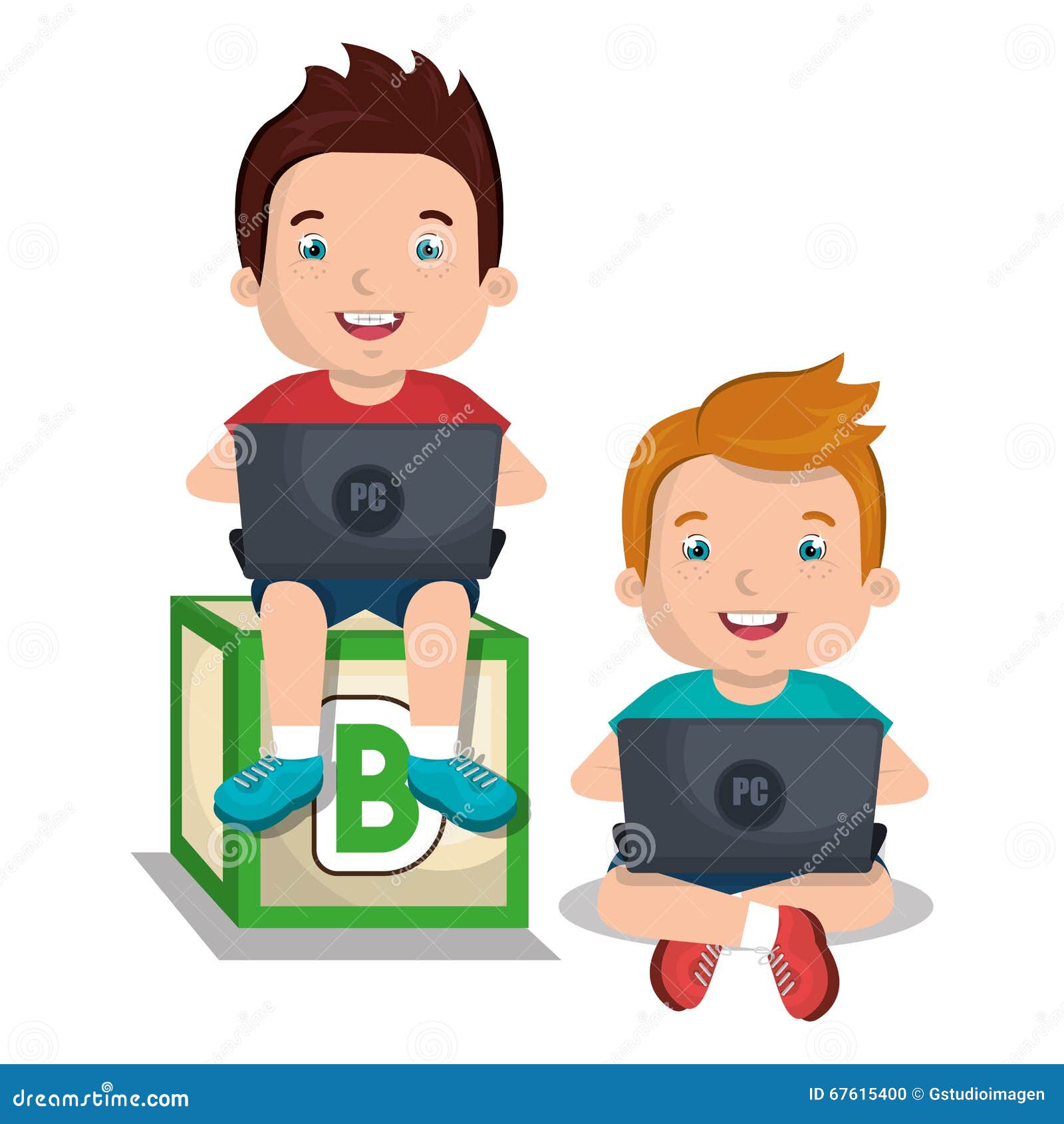 Children Using Computer Design Stock Illustration - Illustration of ...