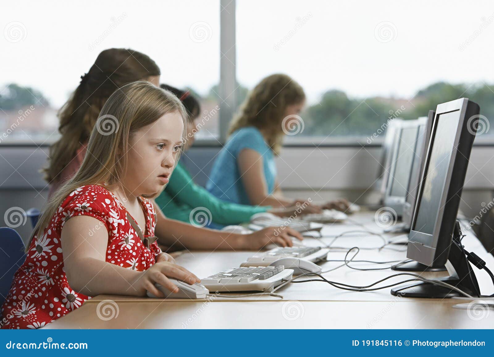 Children (10-12) Using Computer in Computer Lab Stock Photo - Image of ...