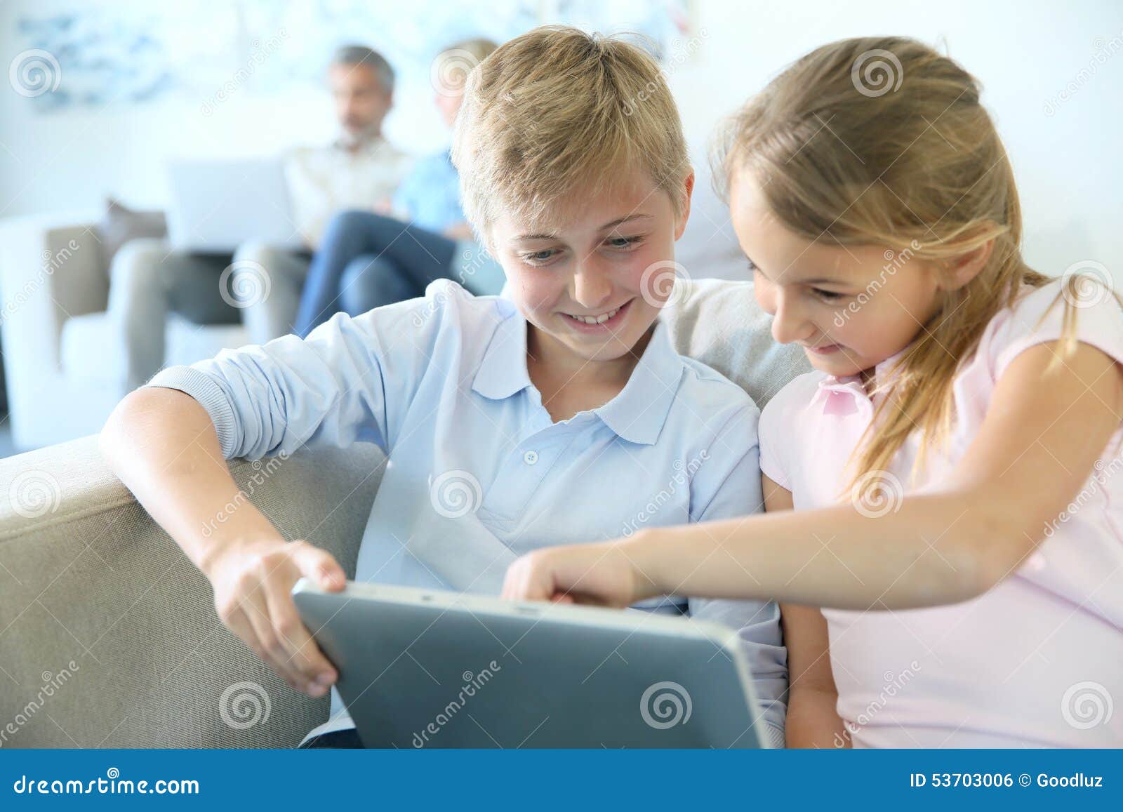 Children Using Digital Tablet at Home Stock Photo - Image of child ...